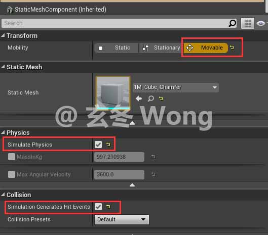[UE4]Box Collision的Overlap事件注册和触发(蓝图方式)